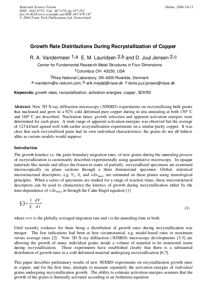 Growth Rate Distributions during Recrystallization of Copper ...