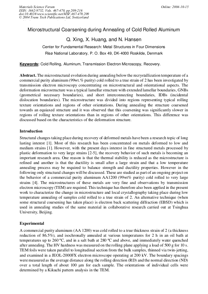 Microstructural Coarsening during Annealing of Cold Rolled Aluminum ...