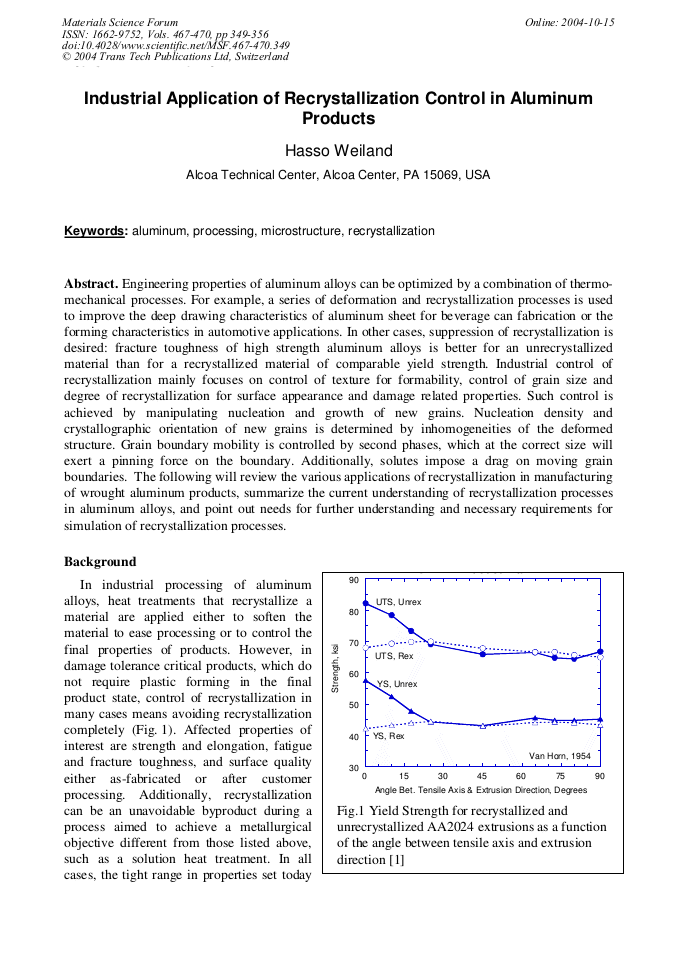 Industrial Application of Recrystallization Control in Aluminum ...