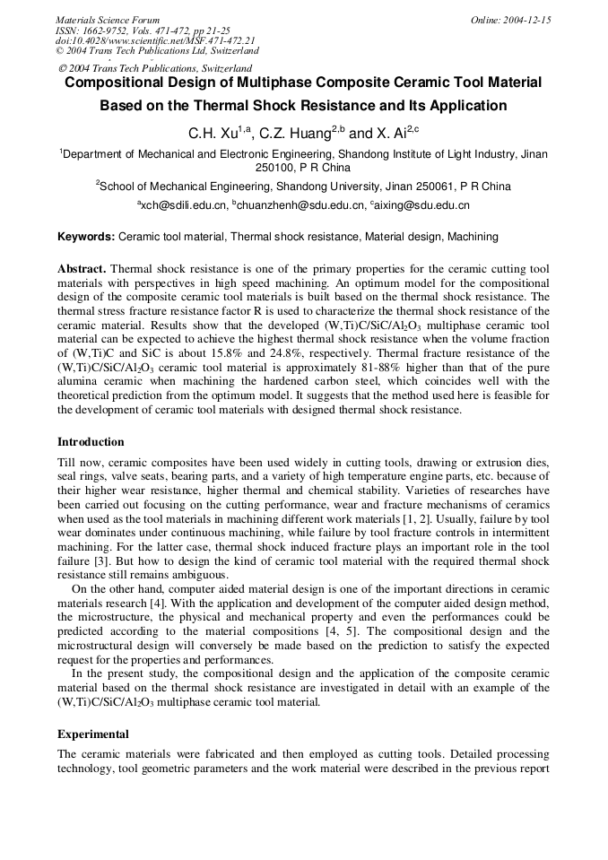 Compositional Design of Multiphase Composite Ceramic Tool Material ...