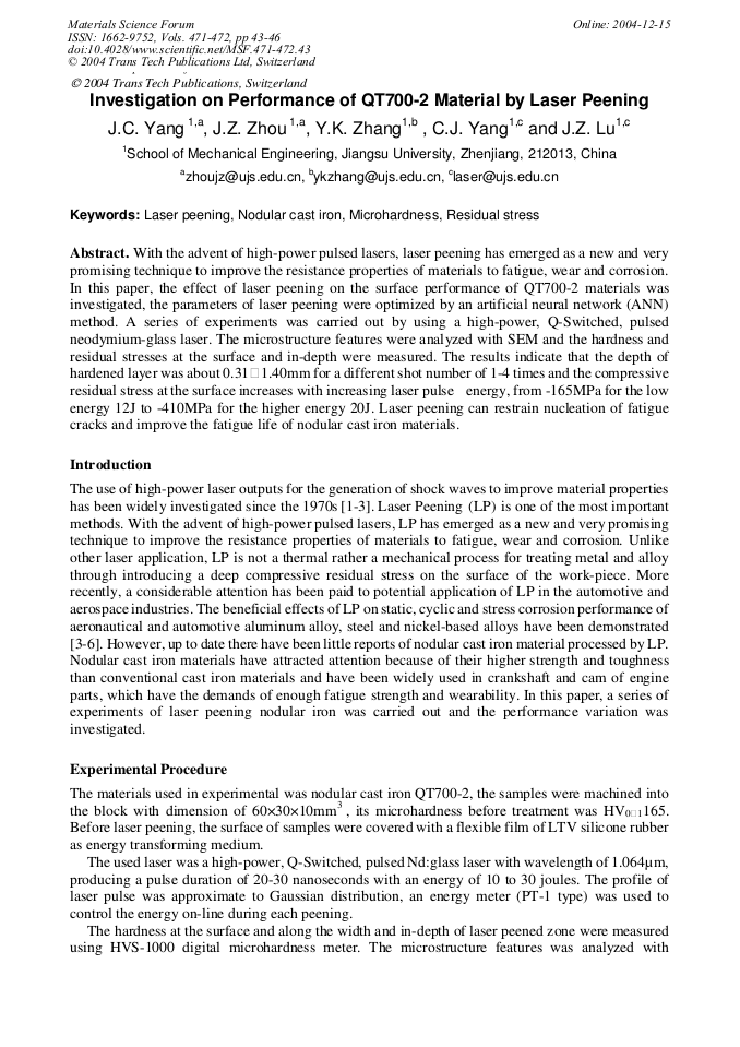 Investigation on Performance of QT700-2 Material by Laser Peening ...