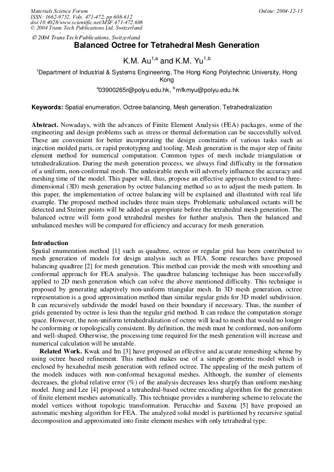 Balanced Octree for Tetrahedral Mesh Generation | Scientific.Net