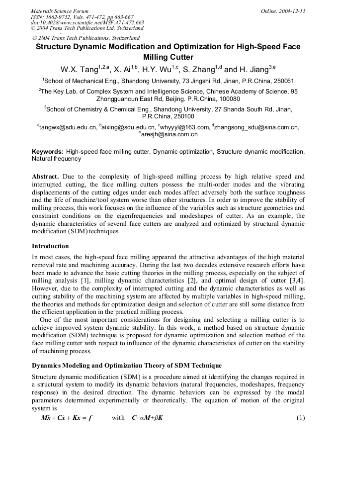 Structure Dynamic Modification and Optimization for High-Speed Face ...