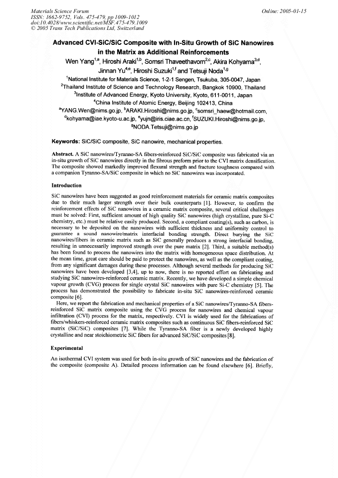 Advanced CVI-SiC/SiC Composite with In-Situ Growth of SiC Nanowires in ...