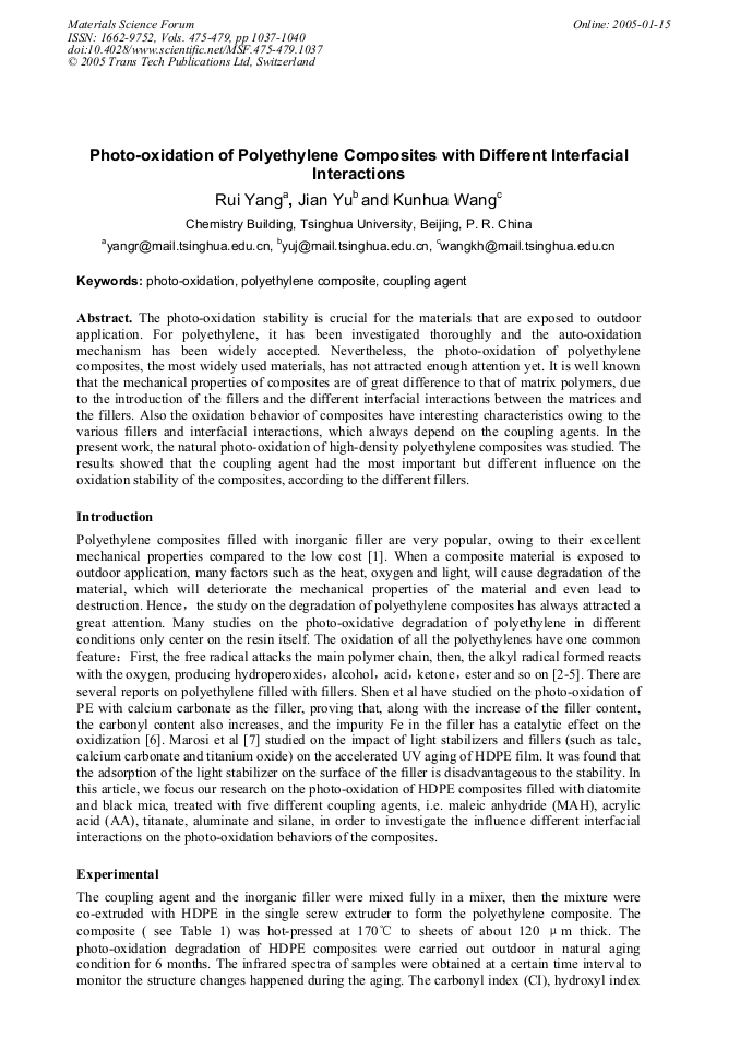 Photo-Oxidation of Polyethylene Composites with Different Interfacial ...