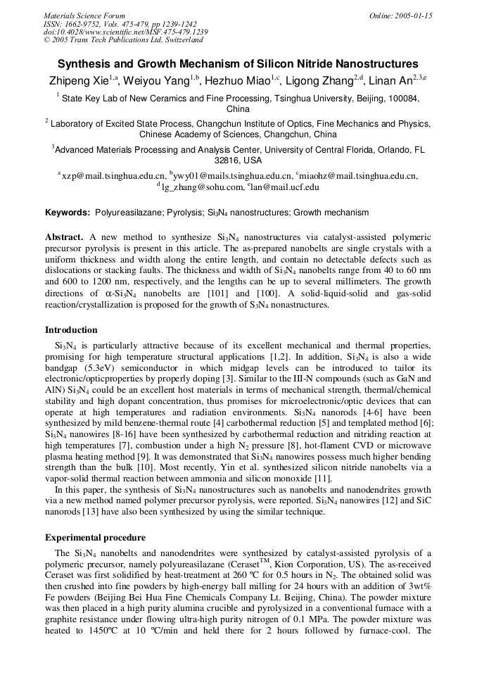 Synthesis and Growth Mechanism of Silicon Nitride Nanostructures ...