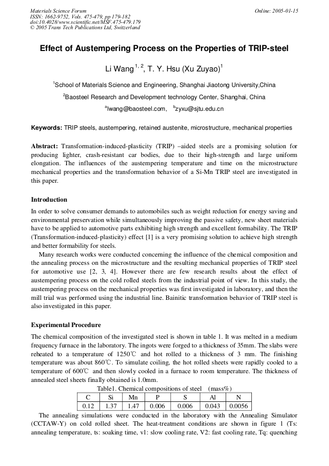Effect of Austempering Process on the Properties of TRIP-Steel ...
