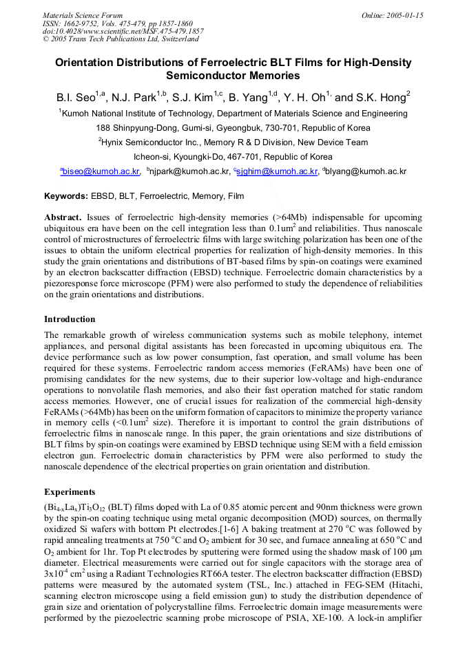 Orientation Distributions of Ferroelectric BLT Films for High-Density ...