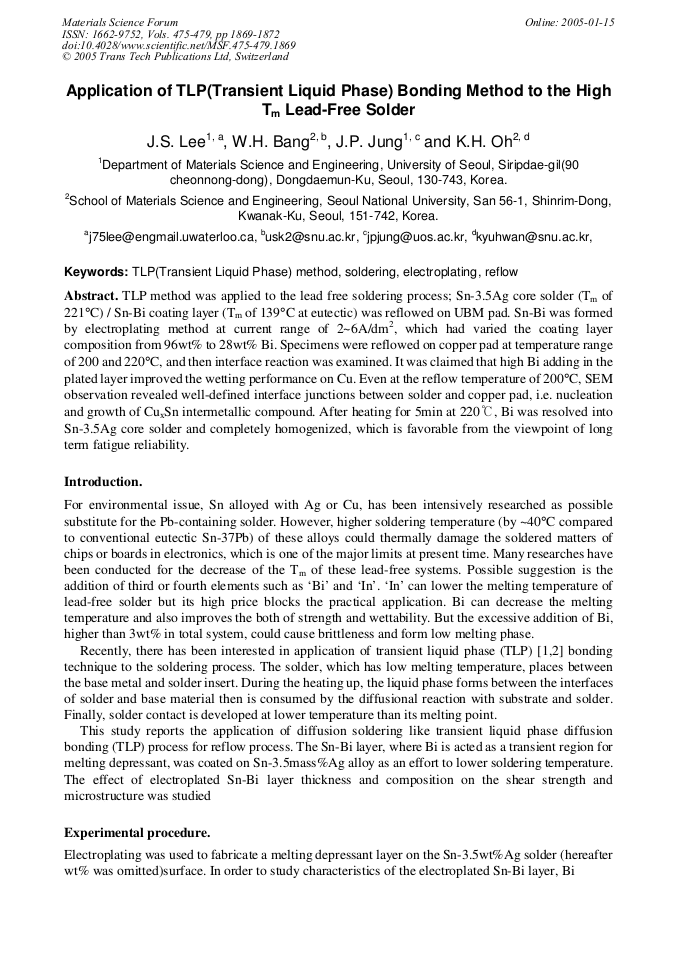 Application of TLP (Transient Liquid Phase) Bonding Method to the High ...