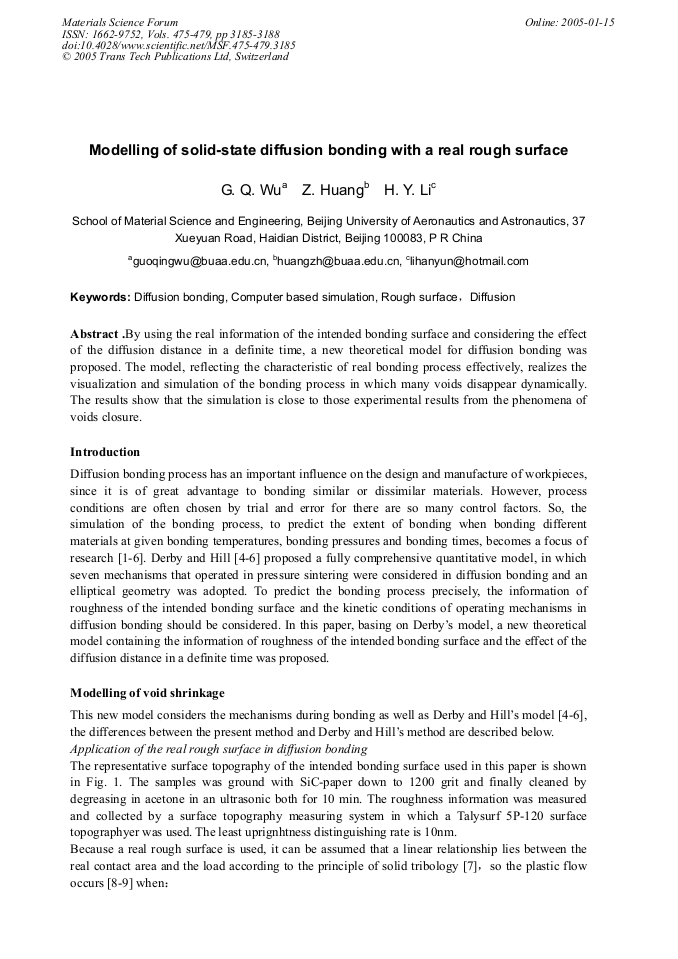 Modelling of Solid-State Diffusion Bonding with a Real Rough Surface ...