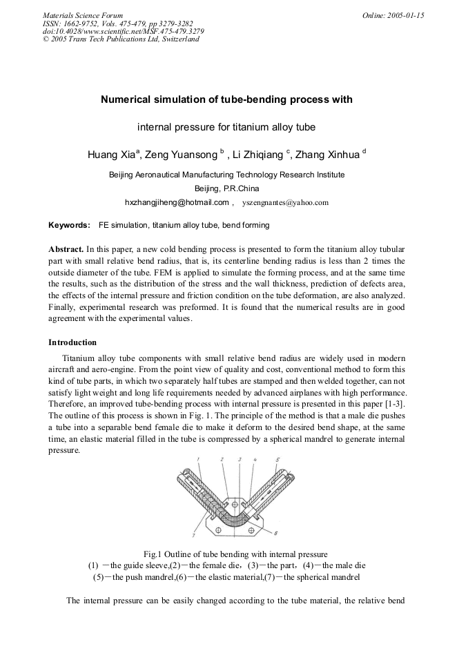 Numerical Simulation of Tube-Bending Process with Internal Pressure for ...