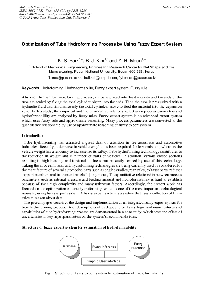 Optimization of Tube Hydroforming Process by Using Fuzzy Expert System | Scientific.Net