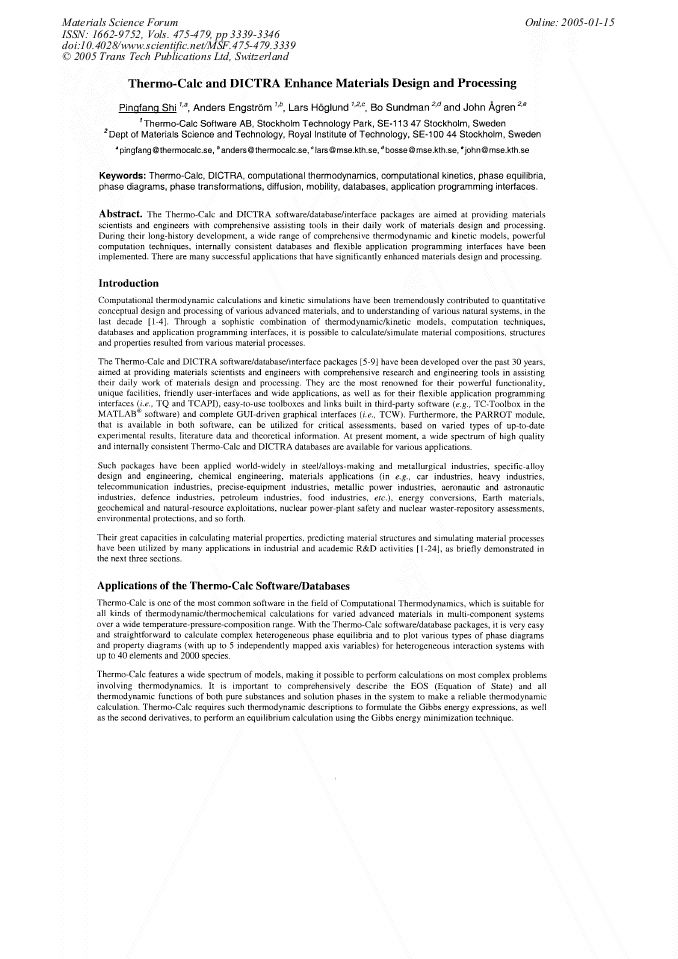 Thermo-Calc and DICTRA Enhance Materials Design and Processing | Scientific.Net