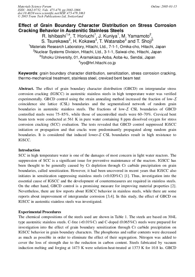 Effect Of Grain Boundary Character Distribution On Stress Corrosion Cracking Behavior In
