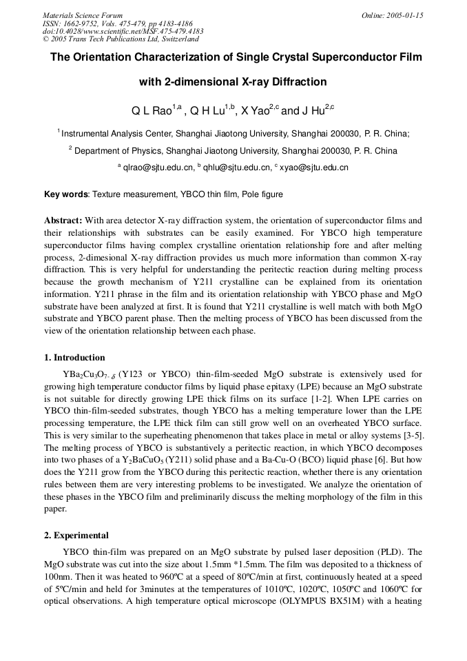 The Orientation Characterization of Single Crystal Superconductor Film ...