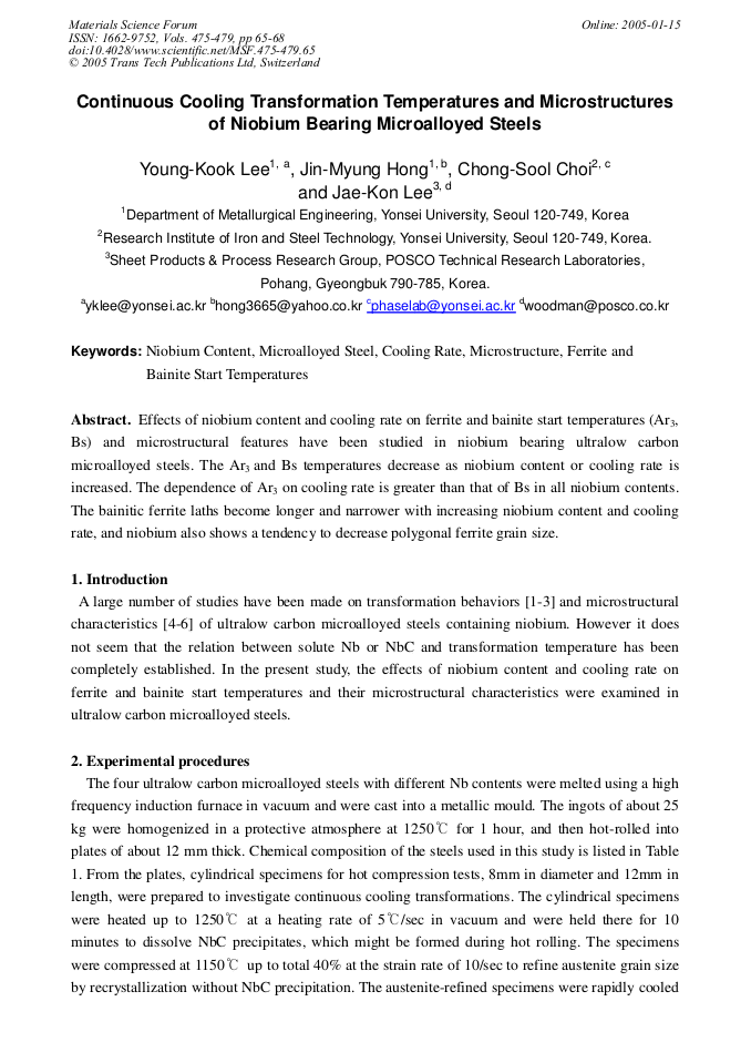 Continuous Cooling Transformation Temperatures and Microstructures of Niobium Bearing ...