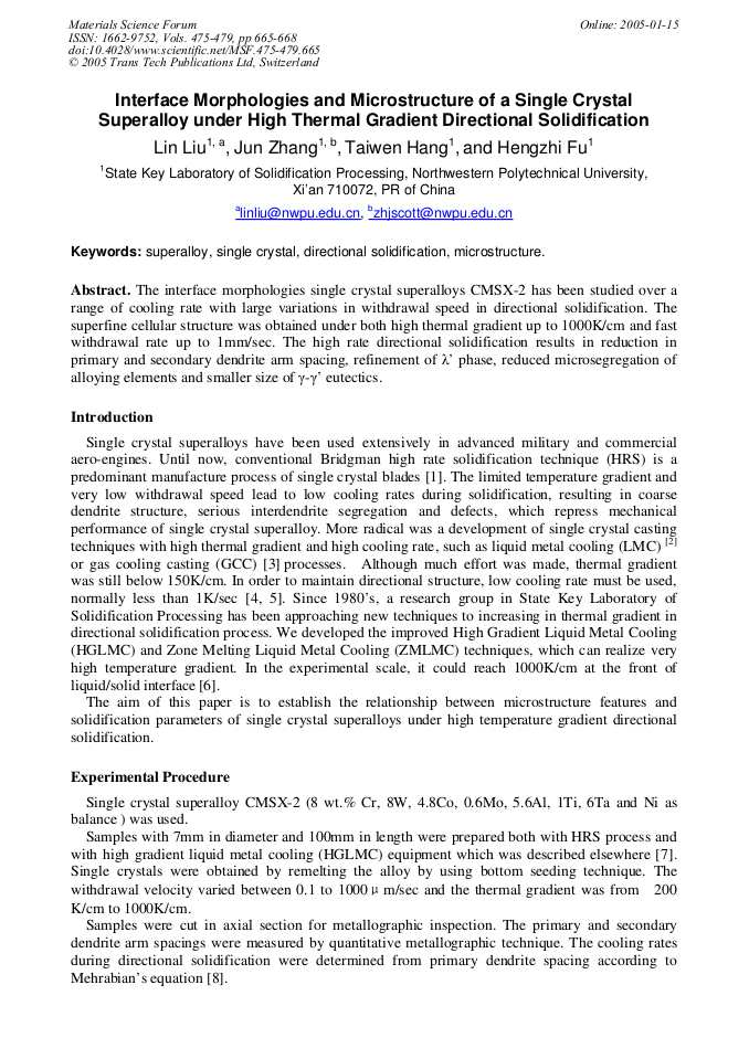 Interface Morphologies and Microstructure of a Single Crystal ...