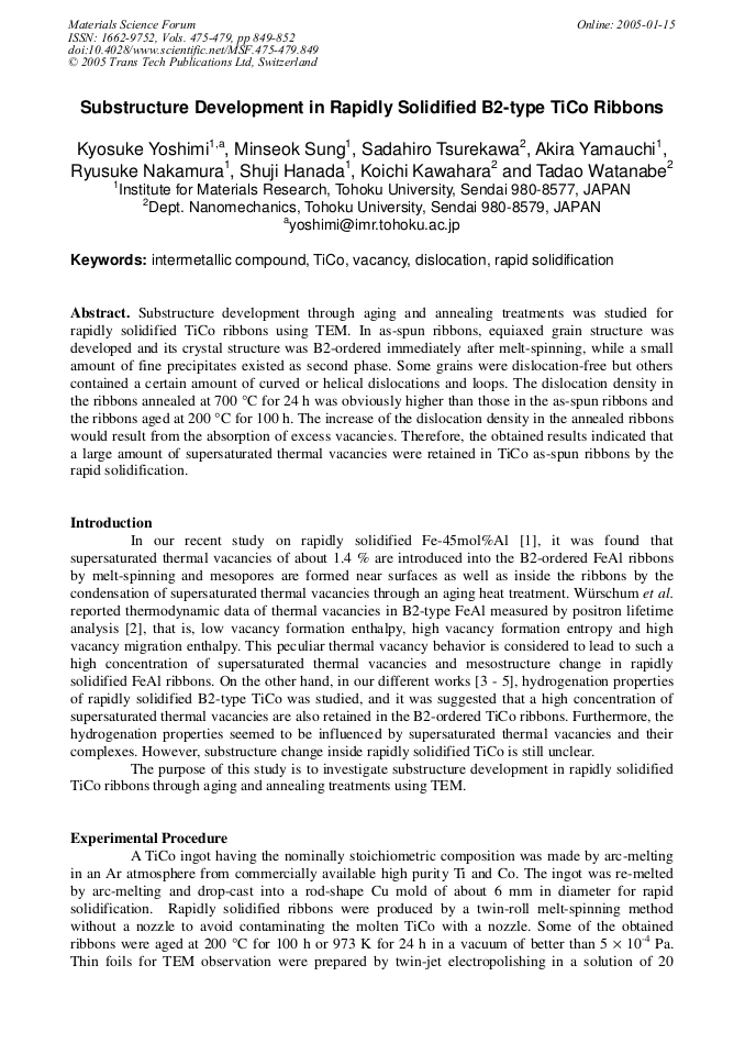Substructure Development in Rapidly Solidified B2-Type TiCo Ribbons ...