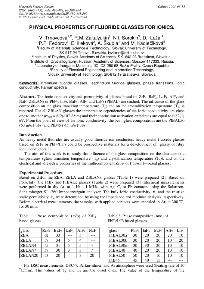 Physical Properties of Fluoride Glasses for Ionics | Scientific.Net