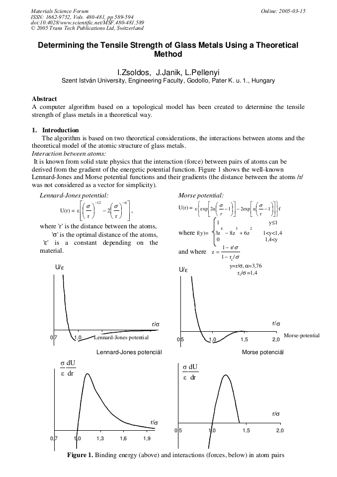 Determining the Tensile Strength of Glass Metals Using a Theoretical ...