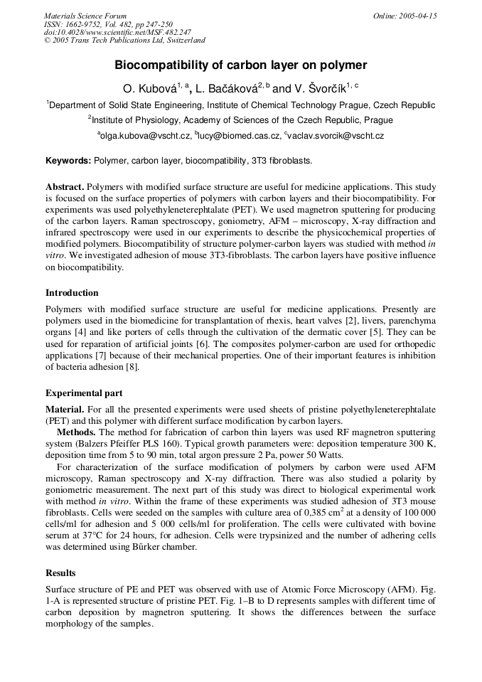 Biocompatibility of Carbon Layer on Polymer | Scientific.Net