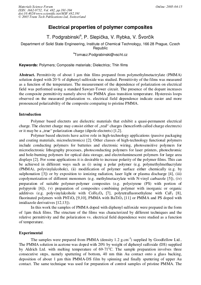 Electrical Properties of Polymer Composites | Scientific.Net