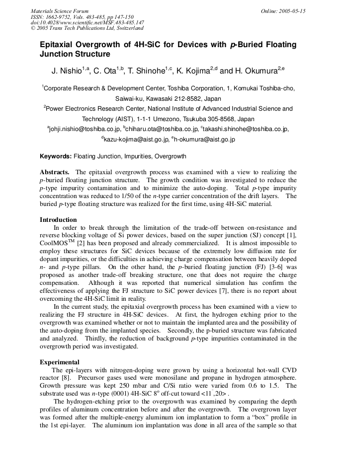 Epitaxial Overgrowth of 4H-SiC for Devices with p-Buried Floating ...