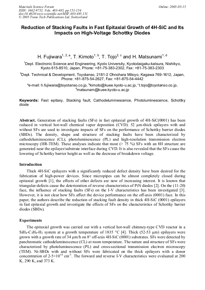 Reduction of Stacking Faults in Fast Epitaxial Growth of 4H-SiC and its ...