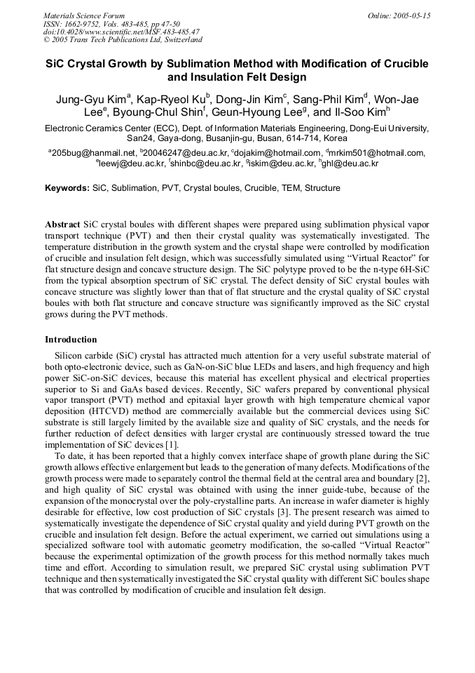 SiC Crystal Growth by Sublimation Method with Modification of Crucible ...