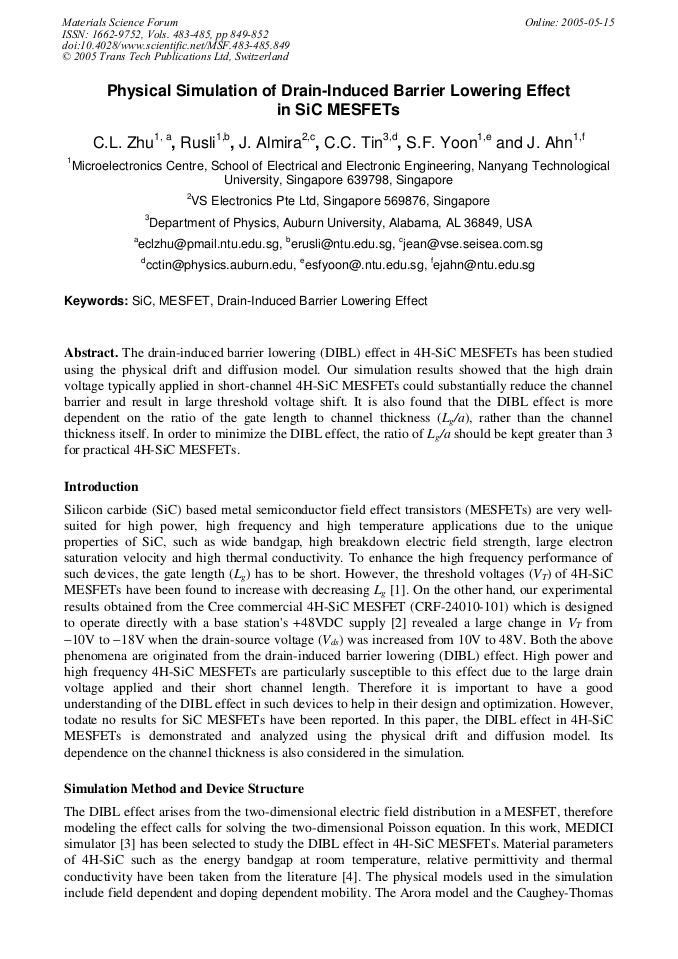 Physical Simulation of Drain-Induced Barrier Lowering Effect in SiC ...