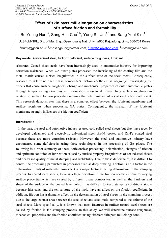 Effect of Skin Pass Mill Elongation on Characteristics of Surface ...