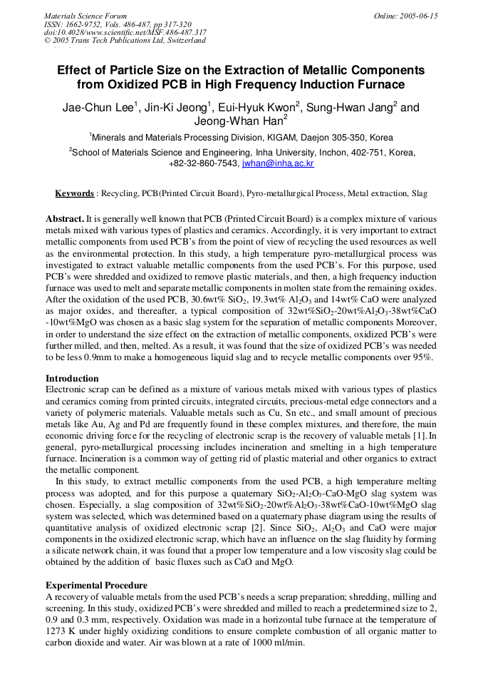Effect of Particle Size on the Extraction of Metallic Components from ...