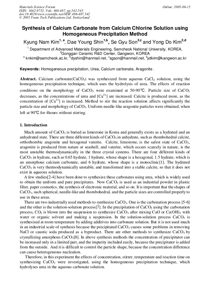 Synthesis of Calcium Carbonate from Calcium Chlorine Solution Using ...