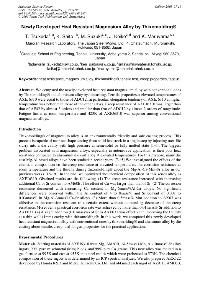 Newly Developed Heat Resistant Magnesium Alloy by Thixomolding ...