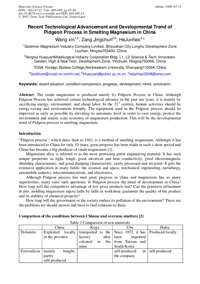 Recent Technological Advancement and Developmental Trend of Pidgeon ...