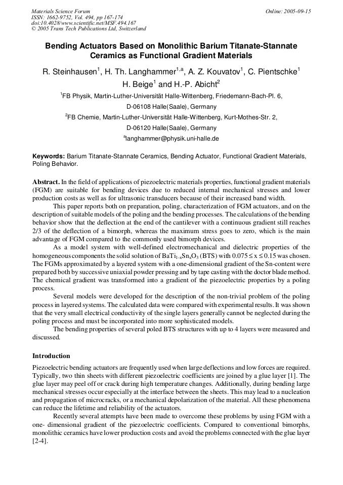 Bending Actuators Based on Monolithic Barium Titanate-Stannate Ceramics ...