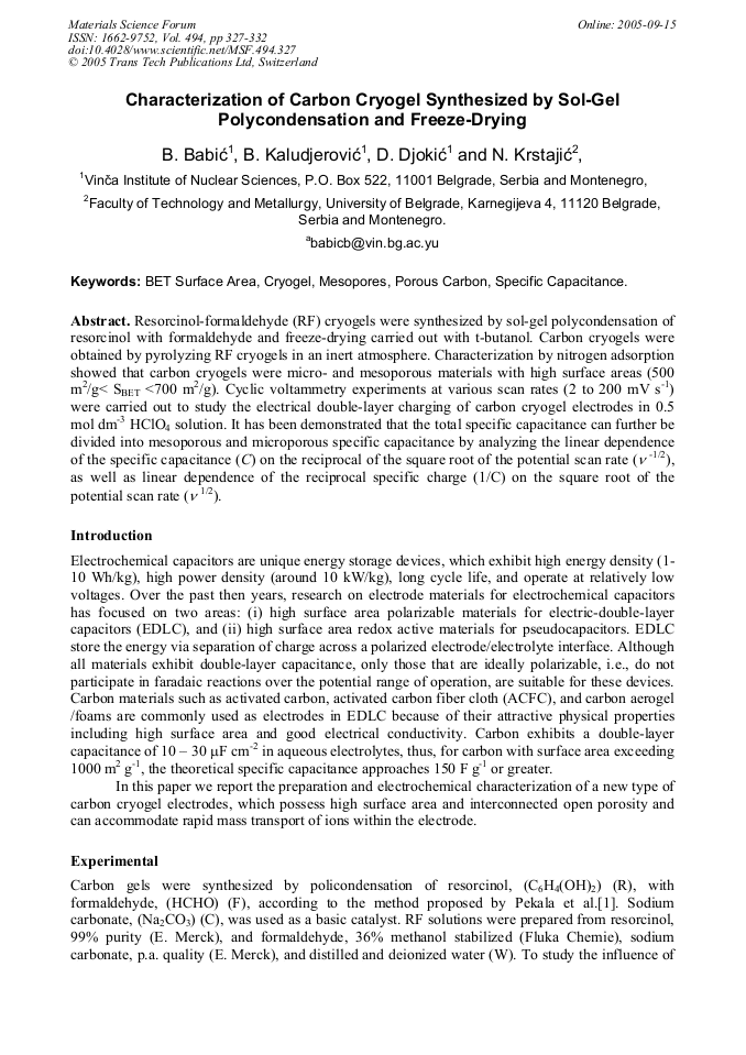 Characterization of Carbon Cryogel Synthesized by Sol-Gel ...
