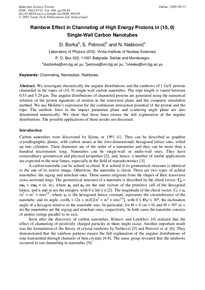 Rainbow Effect in Channeling of High Energy Protons in (10, 0) Single ...