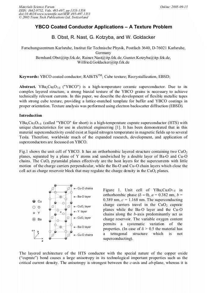 YBCO Coated Conductor Applications - A Texture Problem | Scientific.Net