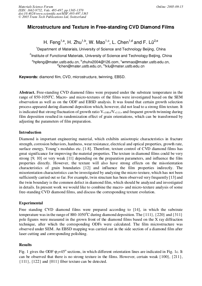 Microstructure and Texture in Free-Standing CVD Diamond Films ...