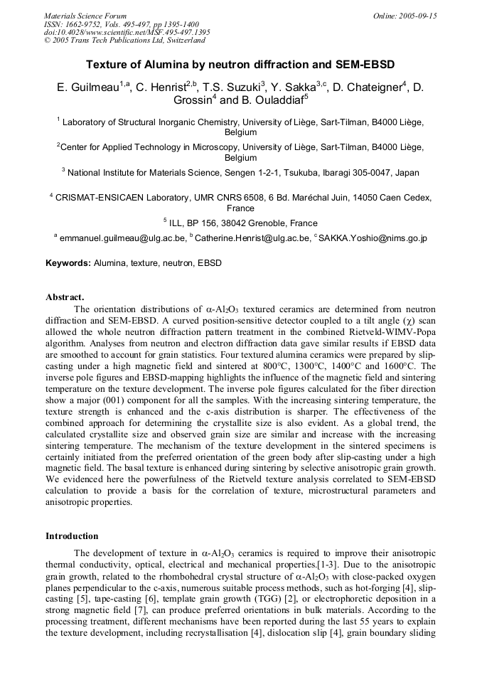 Texture of Alumina by Neutron Diffraction and SEM-EBSD | Scientific.Net