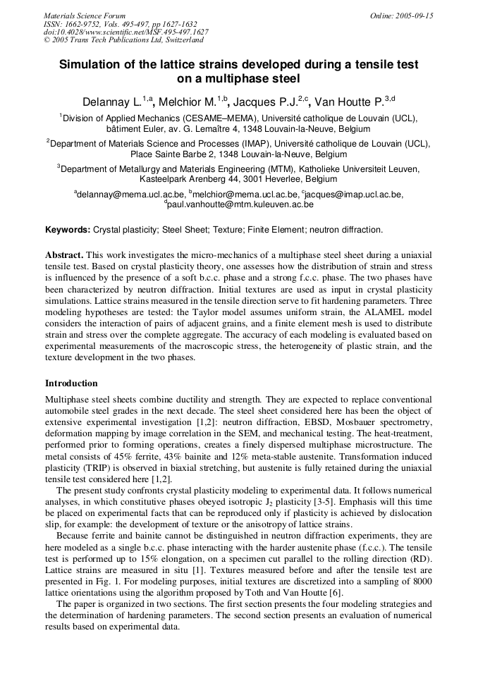 Simulation of the Lattice Strains Developed during a Tensile Test on a ...