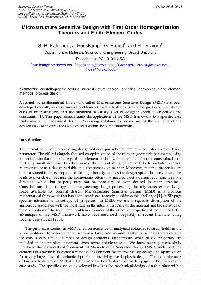 Microstructure Sensitive Design with First Order Homogenization ...