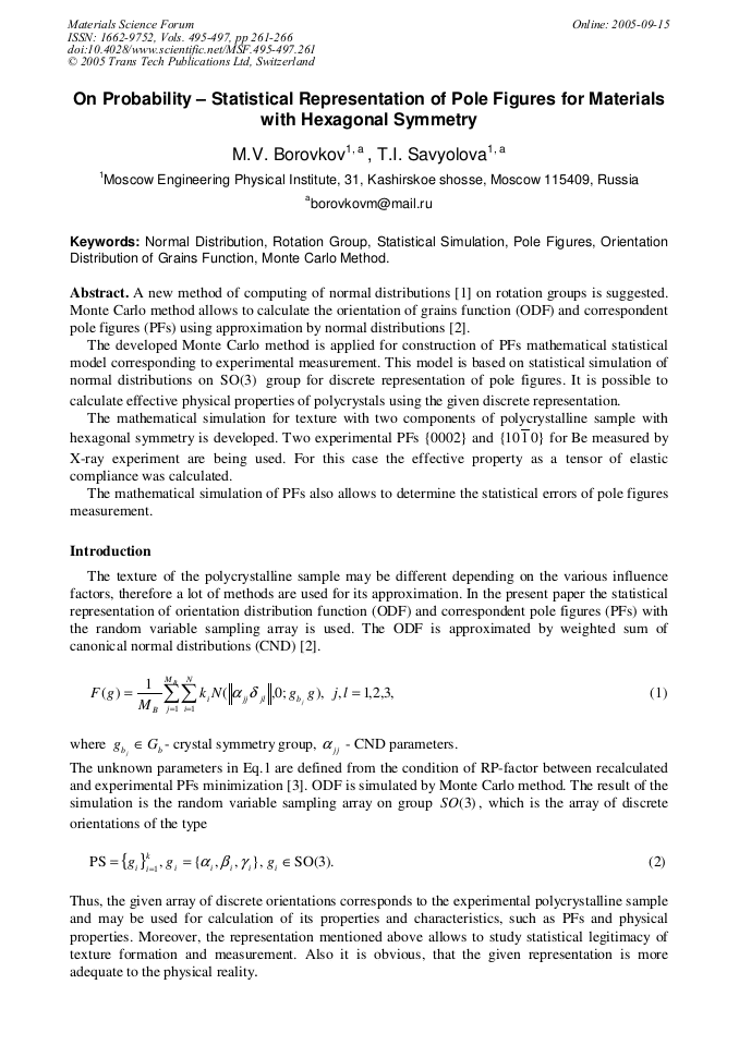 On Probability - Statistical Representation of Pole Figures for ...