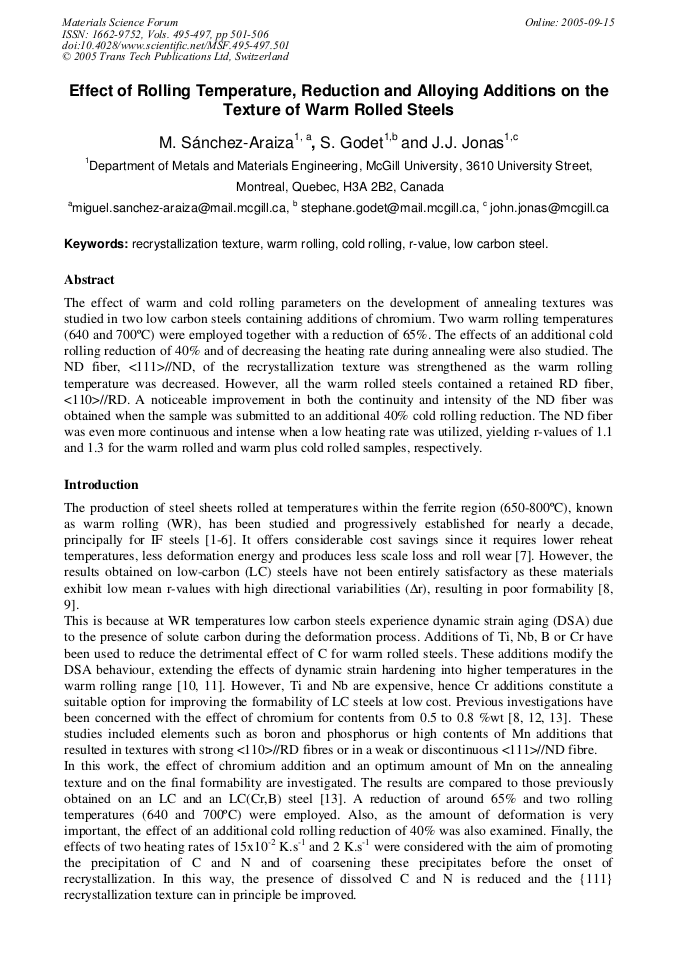 Effect Of Rolling Temperature Reduction And Alloying Additions On The Texture Of Warm Rolled