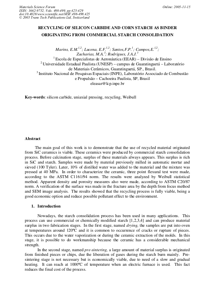 Recycling of Silicon Carbide and Corn Starch as Binder Originating from ...
