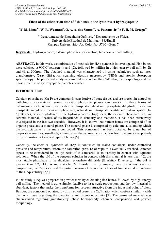 Effect of the Calcination Time of Fish Bones in the Synthesis of ...