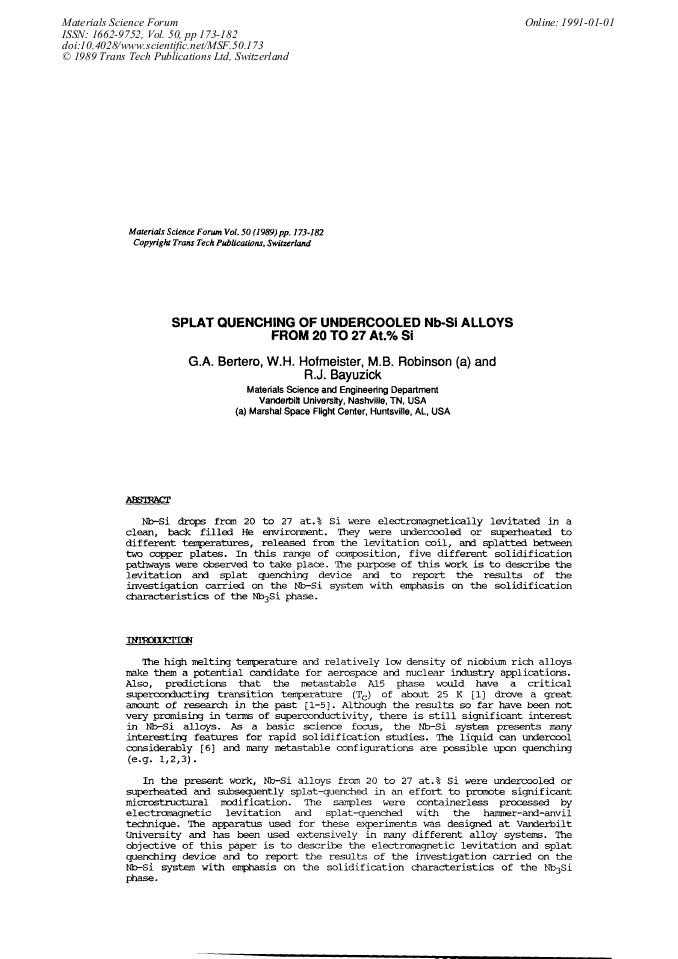 Splat Quenching of Undercooled Nb-Si Alloys from 20 to 27 At.% Si ...