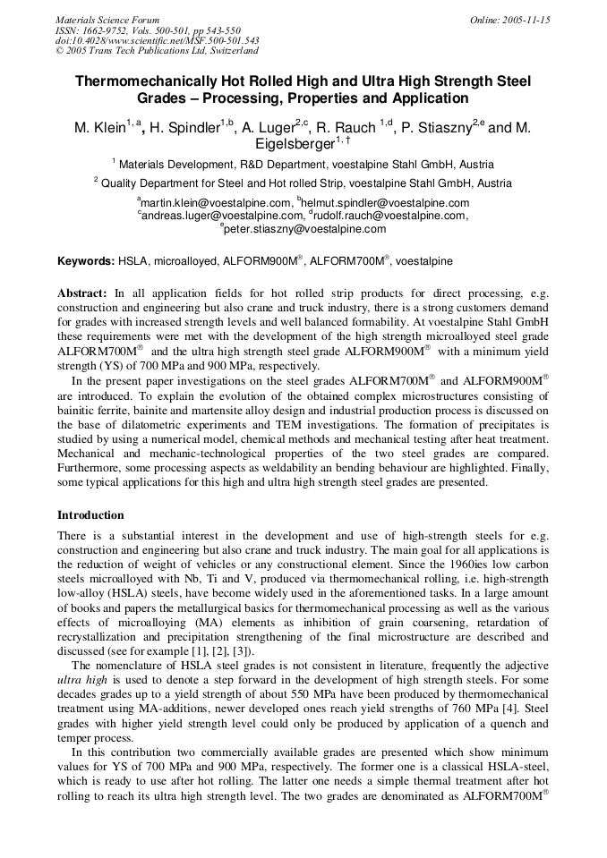 Thermomechanically Hot Rolled High and Ultra High Strength Steel Grades ...