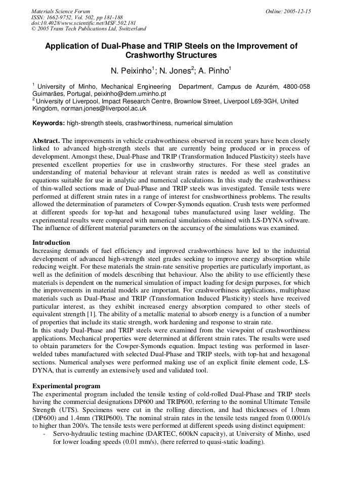 Application of Dual-Phase and TRIP Steels on the Improvement of ...